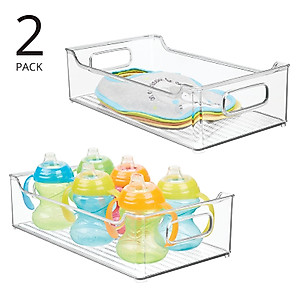 mDesign Wide Plastic Nursery Storage Container Bins with Handles for Organization in Cabinet, Closet or Cubby Shelves - Organizer for Baby Food, Bibs, Formula, and Burp Cloths - 2 Pack - Clear