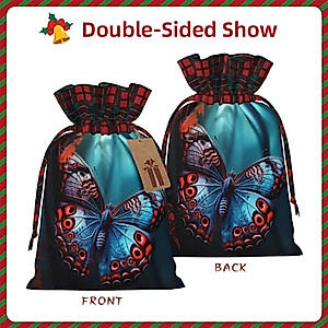 EVANEM Christmas Gift Bags with Drawstring Burlap Gift Bags Butterfly Christmas Linen Bags for Xmas Party Candy Bags with Cards Xmas Reusable Wrapping Bags Christmas Linen Treat Bags for Holiday