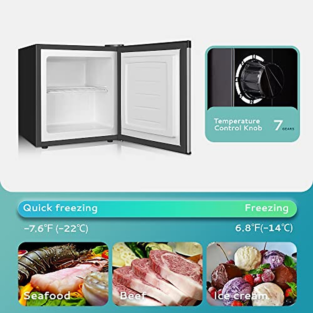 EUHOMY Mini Freezer Countertop,1.1 Cubic Feet, Single DoorCompact Upright Freezer with Reversible Stainless Steel Door, Removable Shelves, Small freezer for Home/Dorms/Apartment/Office(Silver)