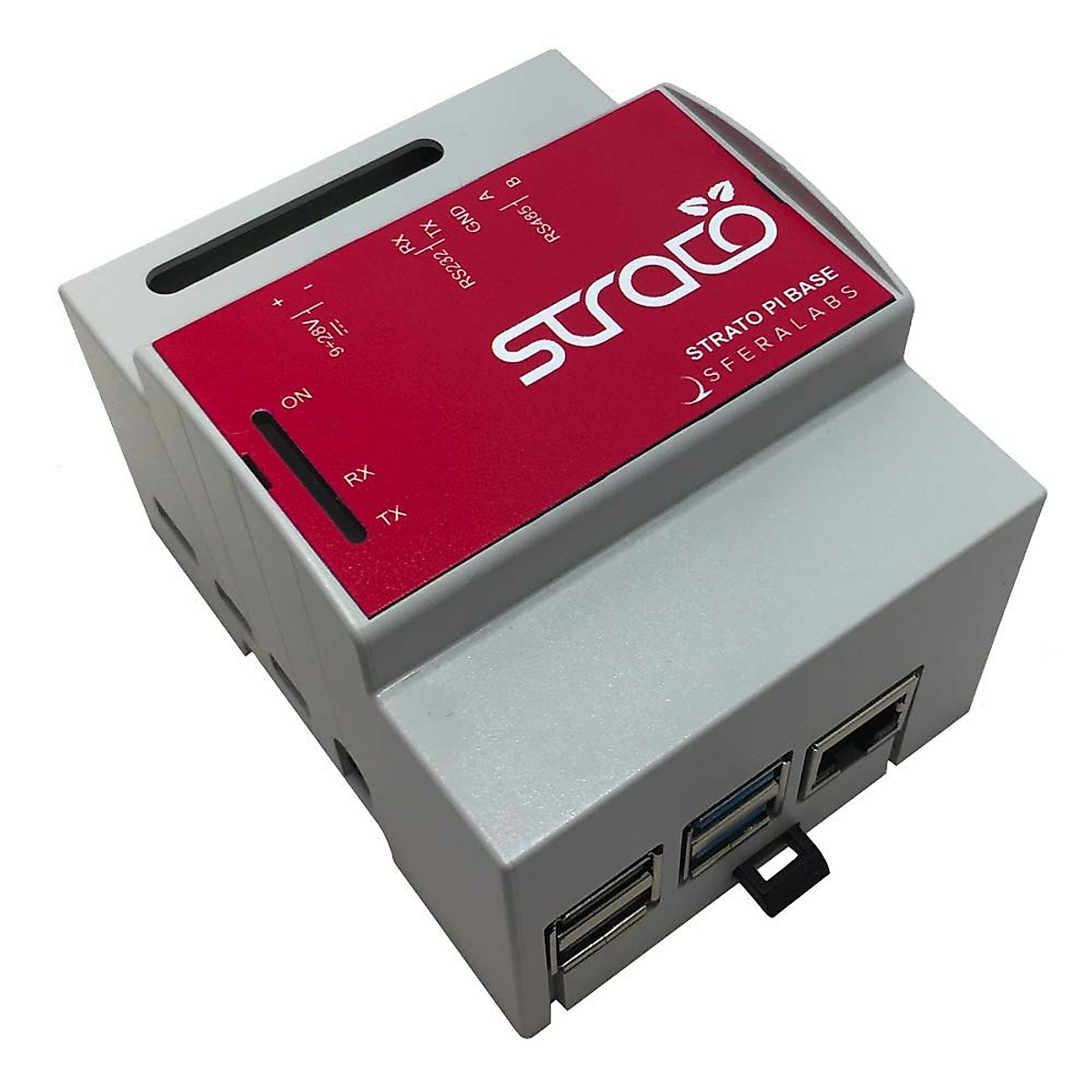 Strato Sfera Labs Pi Base PI4B 2GB - DIN-Rail Case, RS-232/RS-485, Real Time Clock, Hardware Watchdog, Buzzer, Secure Element Chip, CE/FCC/IC/RoHS Compliant