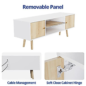 Cozy Castle Oak Small TV Stand for 50 inch TV, Modern Entertainment Center with Large Storage, Free Standing Television Sands, TV Media Console Tables for Living Room Bedroom and Office