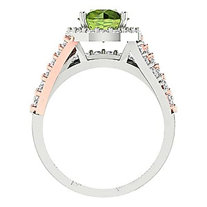 Clara Pucci 1.87ct Round Cut Halo Split Shank Solitaire with Accent Green Peridot Statement Bridal Ring Band Set 14k 2 tone Gold 10