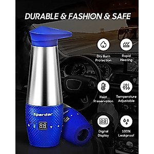 Car Kettle 12V, Portable Car Kettle Water Boiler with Temperature Control, Stainless Steel Inner, Quick Boiling, Auto Shut-Off, Leak Proof and Boil-Dry Protection, 348ml