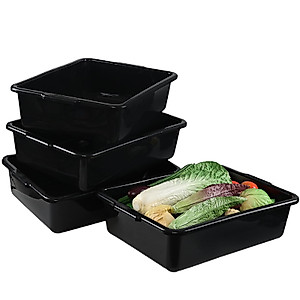 Aninhao 4 Packs 32 L Commercial Food Service Bus Tub, Extra Large Rectangle Dishpan, Plastic Wash Basin, Black