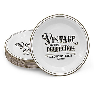 Kitschy Collective 30 Count, Vintage - Aged to Perfection 7-inch Paper Party Dessert Plates for Birthday or Anniversary Parties