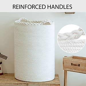 Homlikelan 58L Woven Laundry Basket,Cotton Tall Laundry Hamper for Blankets,Clothes,Pillows,Toys,Shoes Large Laundry Bin White