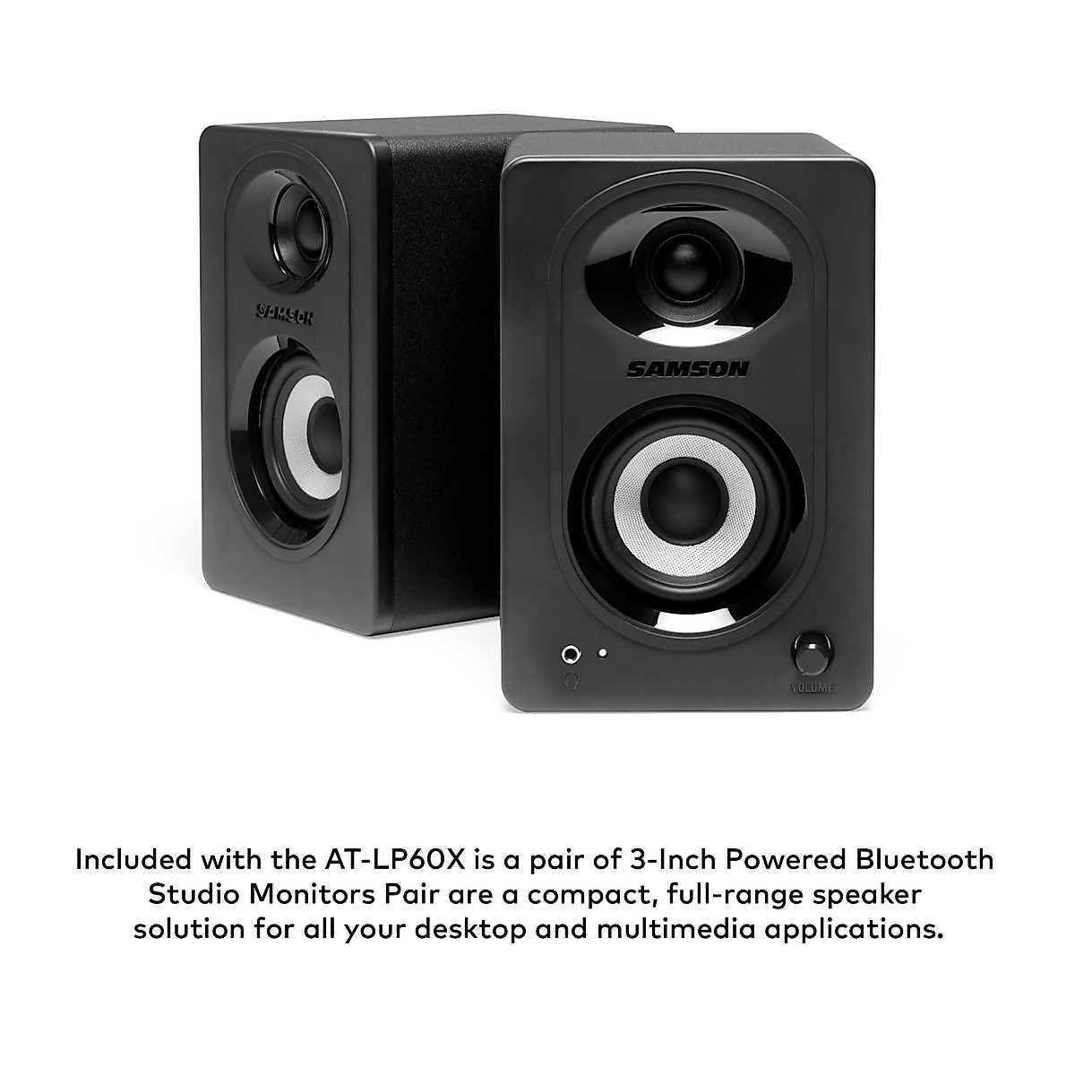 Audio-Technica AT-LP60XBT Bluetooth Stereo Turntable (Black) Bundle with 3' Powered Bluetooth Studio Monitors - Pair (2 Items)