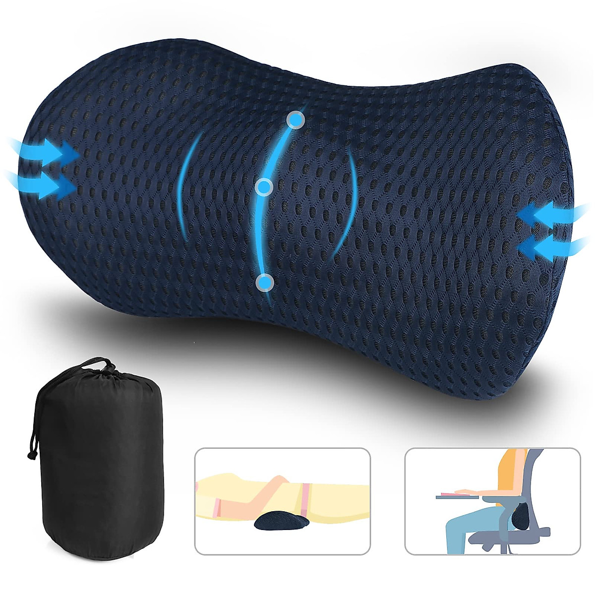 BUILOG Lumbar Support Pillow for Office Chair,Car Seat Lower Back Support Memory Foam,Lower Back Pain Relief Lumbar Pillow for Sleeping Rest,Travel,Couch