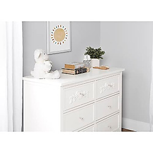 SweetPea Baby Rose/Tiana Double Dresser in French White, Made of Sustainable Pinewood, Easy to Assemble, Non-Toxic Finish, Six Spacious Drawers, Nursery Furniture