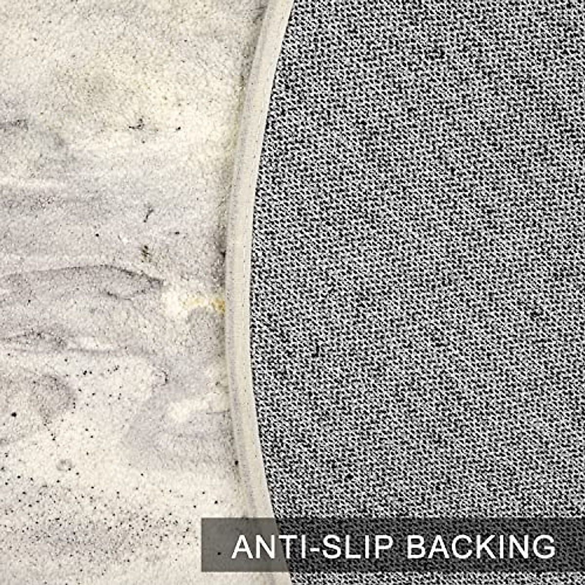 HAOCOO Round Area Rugs 3' Diameter Modern Abstract Beige Marble Throw Rugs Super Soft Velvet Non-Slip Chic Distressed Accent Floor Carpet for Bedroom Living Room Nursery Decor