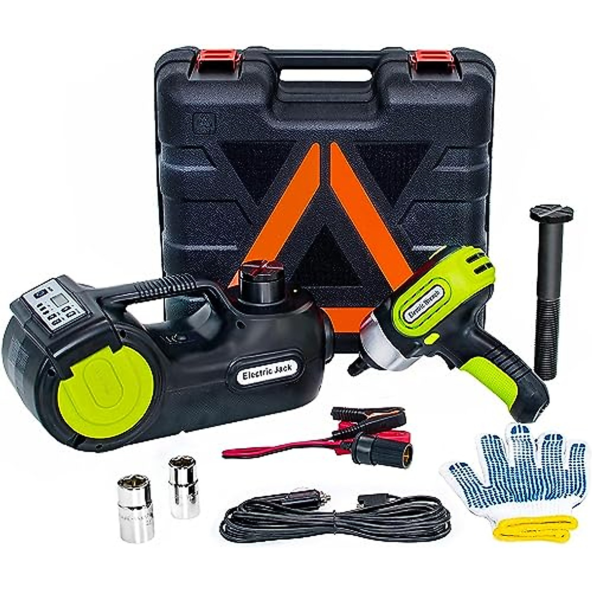 E-HEELP Electric Car Jack Kit 5Ton 12V Car Jack Hydraulic (Lifting Range: 6.1-20.86 inch) with Impact Wrench & Inflator for Car SUV Sedan MPV with LCD & Tire Pressure Display