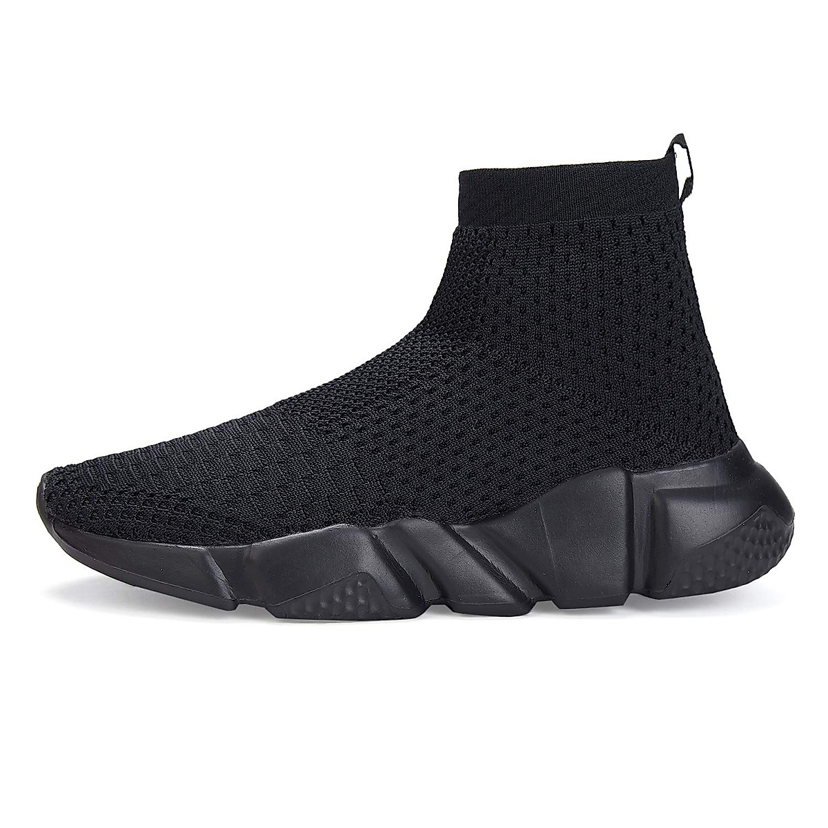 CHUI Boys Girls Breathable Sneakers Kids Hightop Shoes Mesh Lightweight Casual Slip-On Athletic Running Walking Shoes (Little Kid/Big Kid) Full Black Size 1 M US