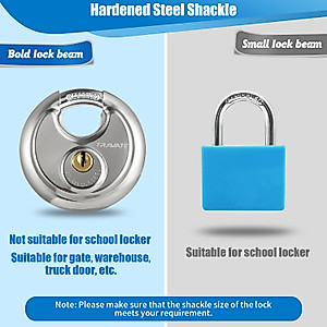 Travate Keyed Alike Disc Padlock, 6PCS Stainless Steel Discus Lock with 2-3/4 in. Wide, 3/8 in. Diameter Shackle, Waterproof Discus Lock for Storage Unit, Sheds, Garages and Fence