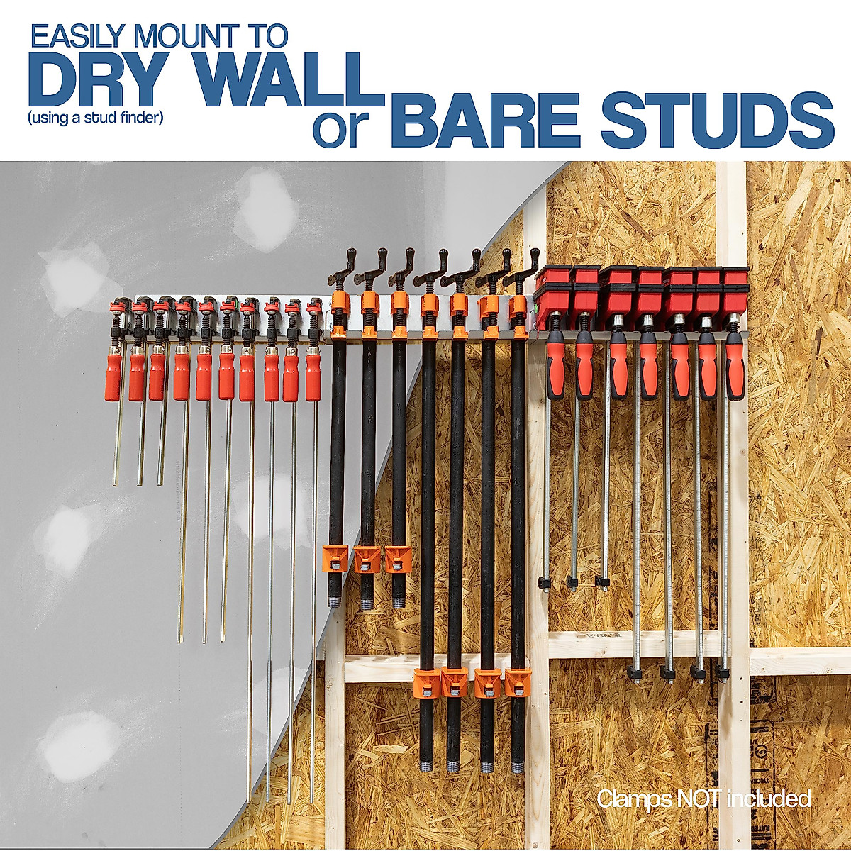 Fulton Woodworking Tools Modular Clamp Rack Assortment with 1 Each F-Clamp Rack •1 Each Bar/Parallel Clamp Rack and 1 Each Pipe Clamp Rack Included, Quick to Align •Pre-Drilled 16 inch on Center