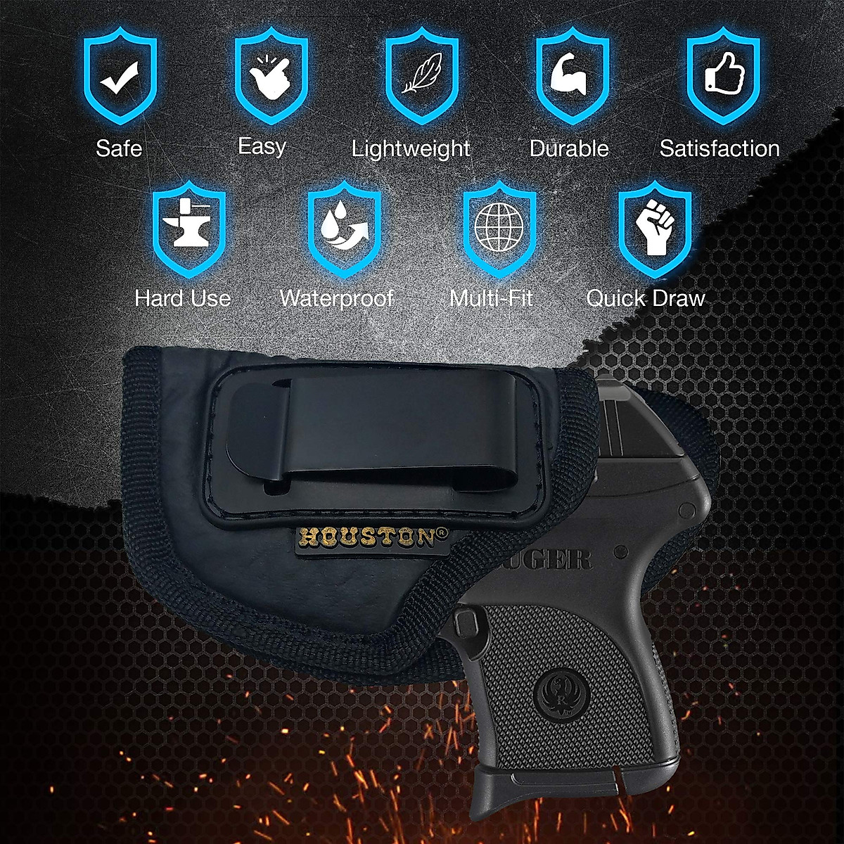 IWB Gun Holster by Houston - ECO Leather Concealed Carry Soft Material | Suede Interior for Maximum Protection | Fits: Most Small 380, Keltec, Ruger LCP, Diamond Back, Small 25 & 22 Cal (CHP-71A-LH)