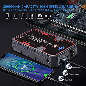 XNEMU Car Jump Starter, 2000A Peak 20000mAh (Up to 8.0L Gas or 6.5L Diesel Engine) 12V Auto Booster Battery Pack Jump Box with Quick Charger Smart Jump Cables