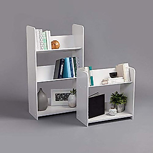 IRIS USA 2-Shelf Angled Bookshelf for Children, Short Inward Slant Bookcase Furniture for Kids Room Playroom Nursery to Safely Store and Organize Books Games Toys and Small Items, White