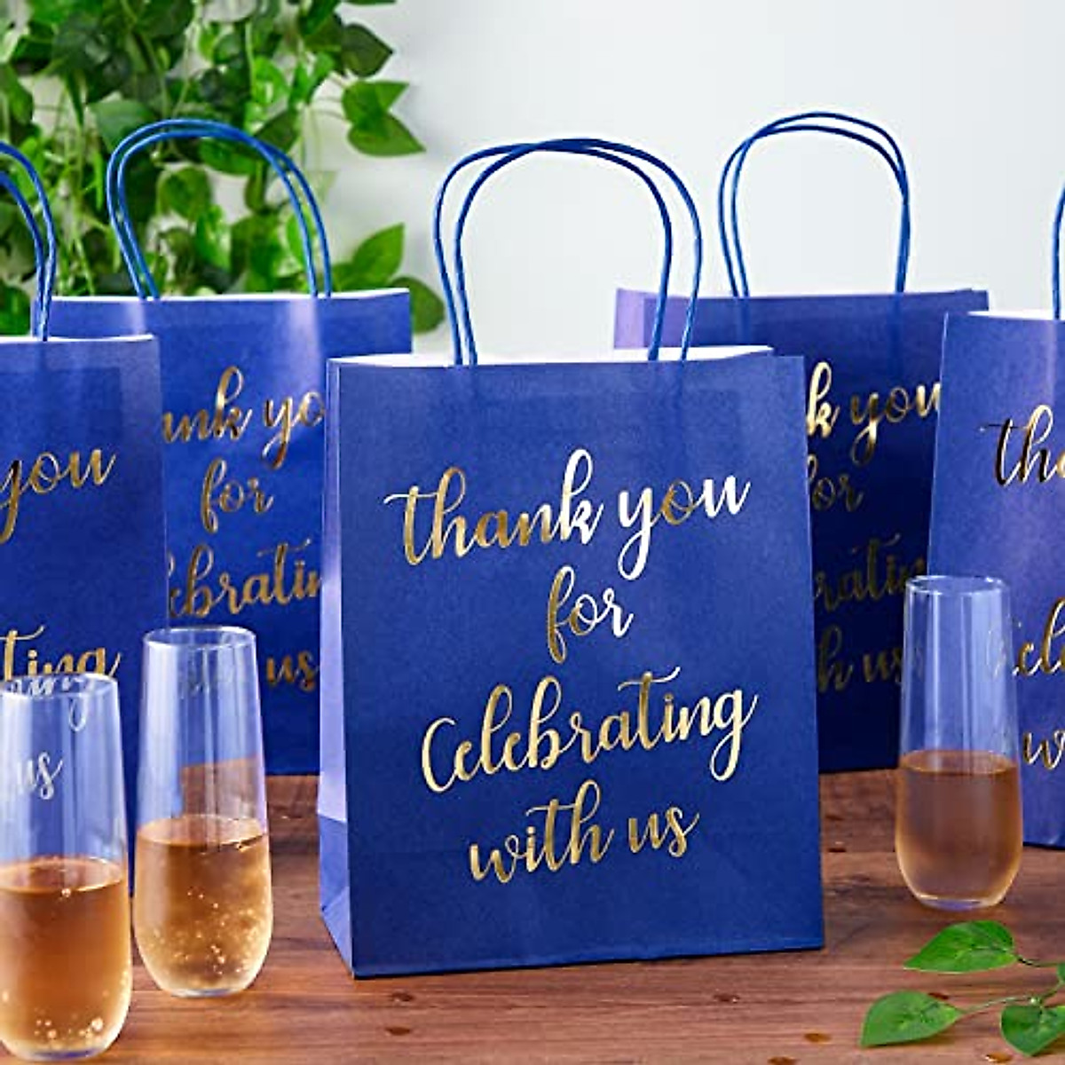 Sparkle and Bash Medium Thank You Gift Bags with 24 White Tissue Paper Sheets (Navy Blue, 24 Pack)