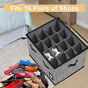 ouruer Shoe Storage Organizer for Closet,Stackable Shoe Storage Boxes for Entryway,Foldable Shoes Rack Organizer,Clear Large Shoe Bin Fits up to 16 Pairs of Low-Top Shoes or 8 Paris of High-Top Shoes