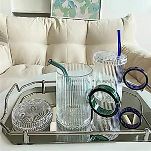 RENYIH 10 Pcs Reusable Bent Glass Drinking Straws,9''x10 mm Colorful Glass Straws for Beverages, Shakes, Milk Tea, Juices,Set of 10 Bent with 2 Cleaning Brushes -Shatter Resistant