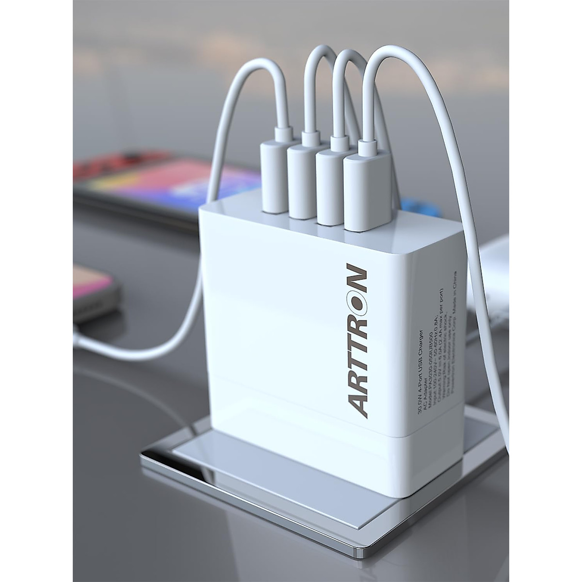 USB Wall Charger,Arttron 30W 4-Port USB Wall Charger Adapter,USB Charging Stations Lightweight Design,Foldable Wall Plug Multiport Charger for iPhone iPad Tablets Smartphones, Home Office Use