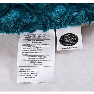 DaDa Bedding Lavish Emerald Teal Green Blue Faux Fur Fuzzy Throw Blanket - Mermaid Scales Design White Sherpa Backside - Soft Warm Plush Bright Vibrant Jewel Tones Embossed for Bed/Couch - 50" x 60"