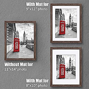 11x14 Rustic Picture Frames Solid Wood Distressed Brown Display Picture 9x12 or 8x10 with Mat or 11x14 Frame without Mat - Farmhouse Wooden Photo Frame 11x14 with 2 Mats for Wall Mounting or Table Top