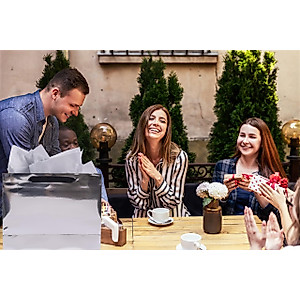 Lyforpyton Large Gift Bags with Tissue Paper 13"x4.3"x10.2" Silver Gift Bags for Father's Day, Birthday Party, Wedding, Baby Shower