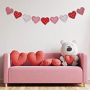 Whaline 3D Valentine's Day Heart Banner Soft Cute Heart Garland Pre-Assembled Red White Heart Fabric Banner Holiday Hanging Decoration for Valentine's Day Wedding Anniversary Party Supplies Home Decor
