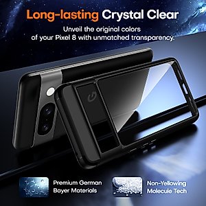 TAURI [5 in 1 for Google Pixel 8 Case, [Not Yellowing] with 2 Tempered Glass Screen Protector + 2 Camera Lens Protector, [Military Grade Drop Protection] Shockproof Slim for Pixel 8 Phone Case, Black