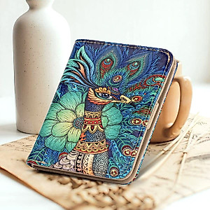 APHISON Womens Wallet, Slim Small Wallet for Women RFID Wallet Women Cartoon Microfiber Leather with ID Credit Card Holder Zipper Coin Pocket Bifold Compact Wallet Peacock