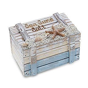 CoTa Global Coastal Horizon Wooden Jewelry Box - Handcrafted Nautical Trinket with Seashell and Starfish Decorations, Accent Tabletop Home Decor, Jewelry Storage - 4.25 Inch