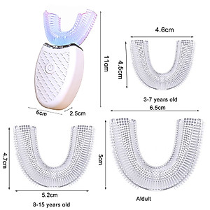 junzhan inter Electric Toothbrush U-Shaped Ultrasonic Silicone 360 Degrees Automatic Blue Light Toothbrush for Home Use U Type Toothbrush, 8-15 Year