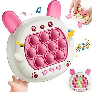 Alltope Pop Fidget Kids Games Toys Fast Push Game, 4 Different Modes Handheld Bubble It Pro Light Up Game Portable Puzzle Machine for Kids, Boys, Girls, Teens, Adult Birthday Gift Rabbit Pink