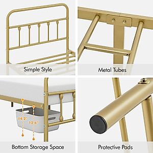 Yaheetech Classic Metal Platform Bed Frame Mattress Foundation with Victorian Style Iron-Art Headboard/Footboard/Under Bed Storage/No Box Spring Needed/Twin Size Antique Gold