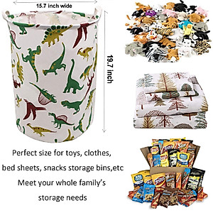 Dinosaur Laundry Basket Extra Large 19.7 x 15.7 Inch, ZUEXT 63L Canvas Fabric Collapsible Clothes Bin,Waterproof Laundry Hamper, Nursery Toy Bins, Kids Boys Girls Storage Baskets for Bedroom