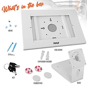 PYLE Anti Theft Tablet Security Stand - Wall / Table Mount Desktop iPad Kiosk Stand w/ Lock & Key, Restricted Pin-Hole, 90deg Rotate - iPad, iPad Air, iPad Pro, Samsung Galaxy Tab A (2019) - PSPADLK15