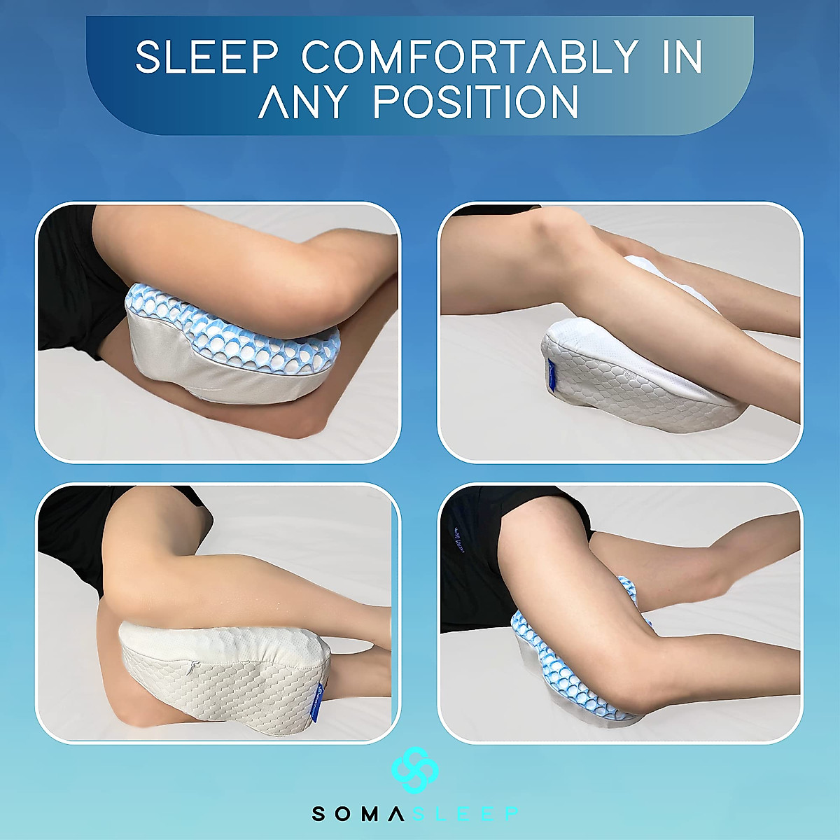 SelectSoma Knee Pillow for Side Sleepers with Cooling Memory Foam Gel Cover - Leg Cushion for Pain Relief in Sciatica, Back, HIPS, Knees, and Joints - Body Positioner for Maternity, Rest, and Sleep