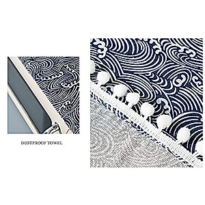 Ammsochy Microwave Oven Cover Dust Oil Proof Cloth with Storage Pockets Cotton Linen Kitchen Toaster Appliance Protector (Cube Scales)