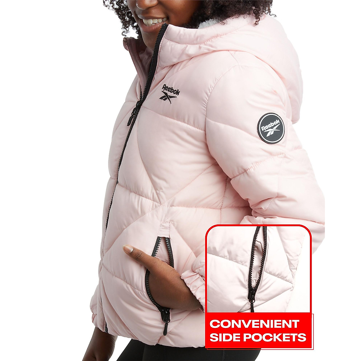 Reebok Girls' Winter Coat - Heavyweight Quilted Sherpa Fur Lined Cropped Puffer Parka - Casual Jacket for Girls (4-16), Size 10-12, Blush