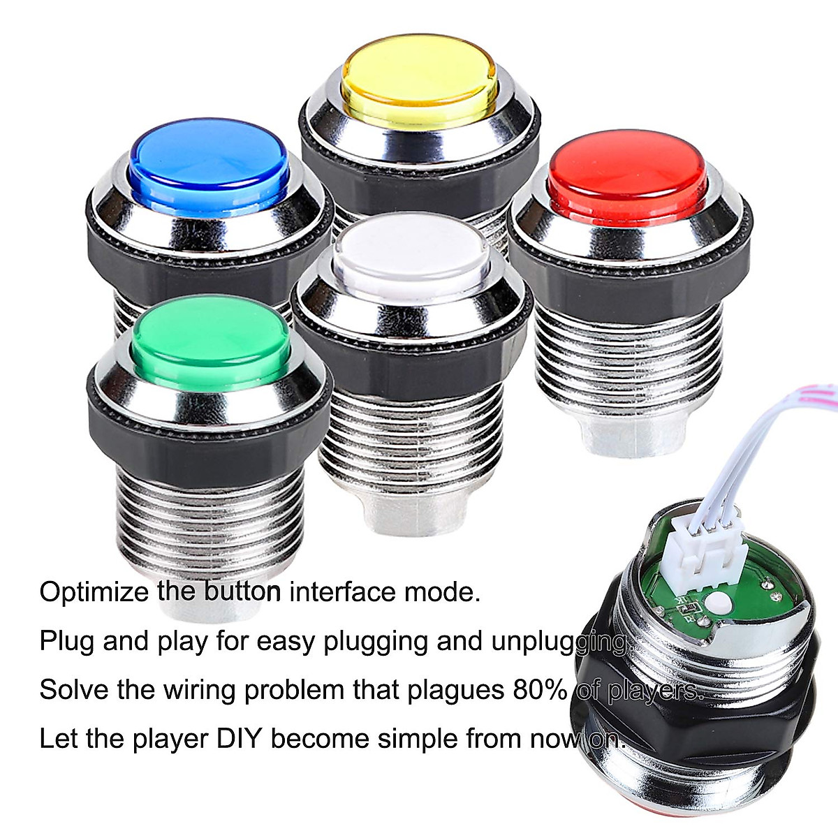 EG STARTS 1 Player LED Arcade DIY Part Kit USB Encoder to PC Gamepads Ellipse & Oval Style Bat Joystick + 5V LED Arcade Buttons for Video Games Mame Raspberry Pi Arcade1up (Chrome Mix Colors)