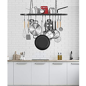 X Home 32-Inch Hanging Pot Racks for Kitchen Ceiling with 10 Removable Hooks, for Kitchen Storage & Organization, Ceiling Mounted, Black
