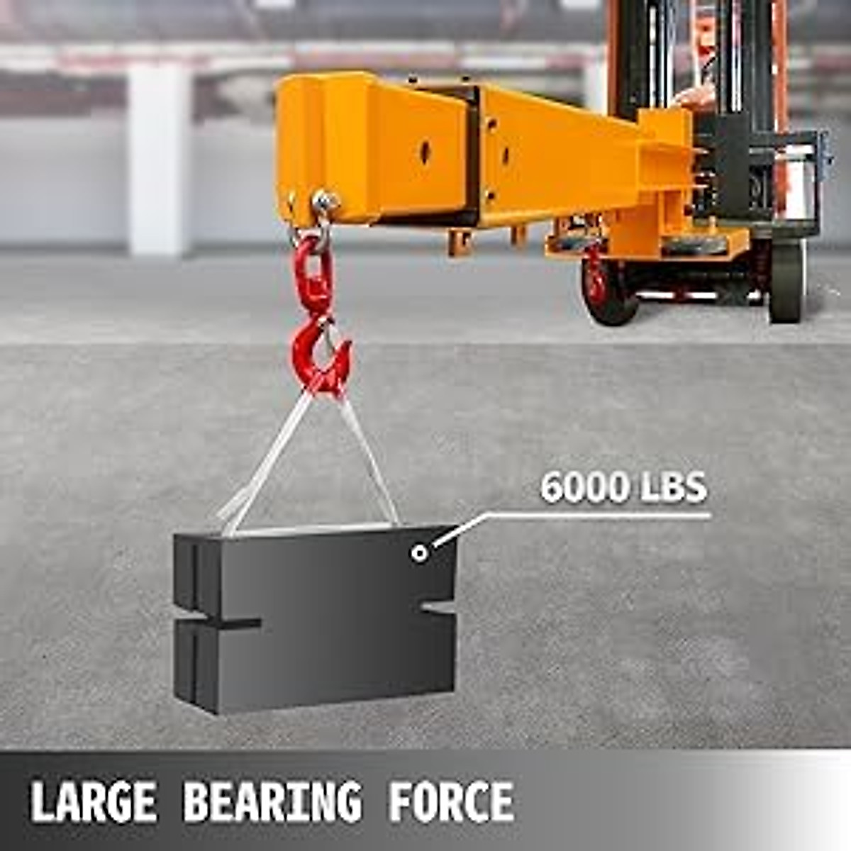 BestEquip Forklift Jib Boom Crane, Heavy Duty Fork Mounted Telescoping Crane Jib Boom 6000lbs/3T Capacity, Forklift Mobile Crane with 2 Hooks for Warehouse or Factories