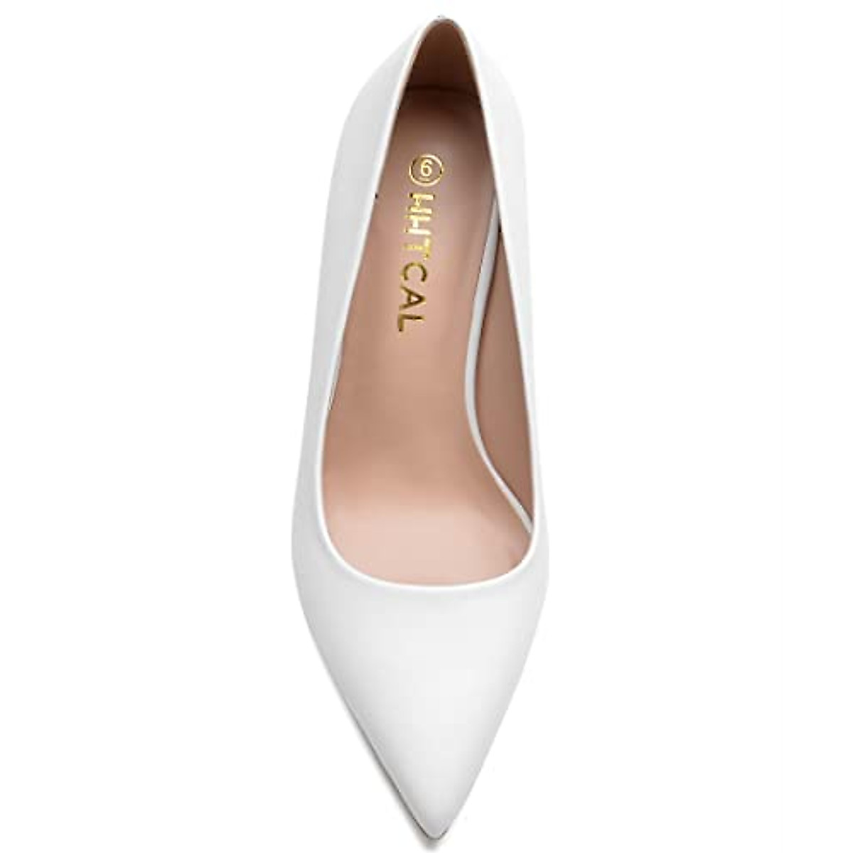 HHTCAL Closed Pointed Toe White Chunky Block Heel Pumps High Heels for Women Sexy Elegant Formal Work Office Ladies Dress Shoes US Size 8.5