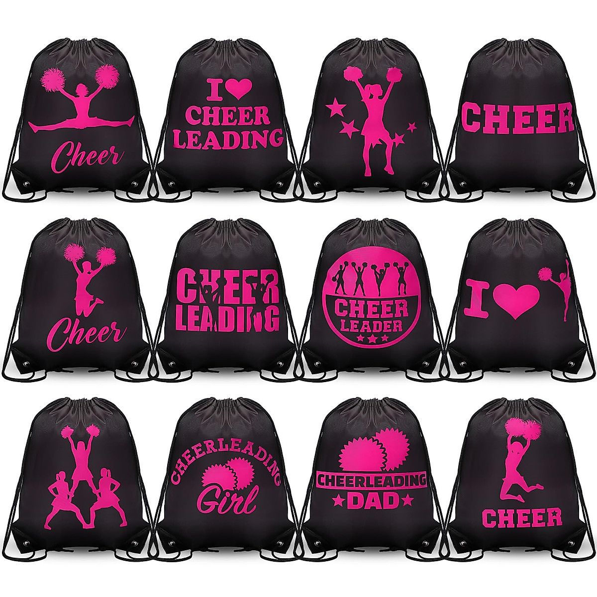 Paterr 12 Pcs Cheer Drawstring Backpack Cheerleaders Drawstring Gym String Bag Sports Gifts for Women Men(Pink, 11.8 x 10 Inch)