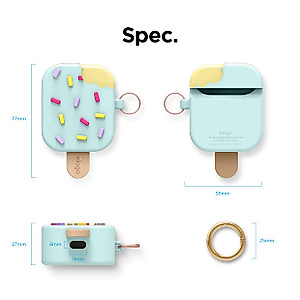 elago Ice Cream AirPods Case with Keychain Designed for Apple AirPods 1 & 2, Shockproof Protective Skin, Cute Accessories for Girls, Kids, Boys [US Patent Registered] (Mint)