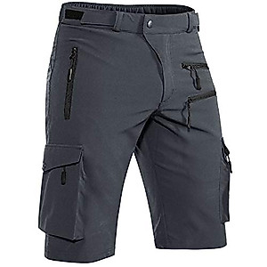 Hiauspor Men's Mountain Bike Shorts Stretch MTB Shorts Quick Dry with Zipper Pocket (Dark Grey, Large)