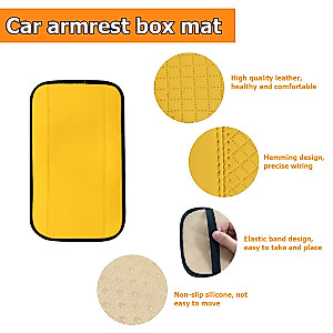 8sanlione Car Armrest Storage Box Mat, Fiber Leather Car Center Console Cover, Car Armrest Seat Box Cover Accessories Interior Protection for Most Vehicle, SUV, Truck, Car (Yellow)