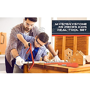 45 Pieces Kids Real Tool Set Construction Tool Set for Kids with Tool Belt,Hand Tools,Safety gogles,Solid Tool Box-Kids Learning Tool Kit for Home DIY and Woodworking, Great Gift Tool kit