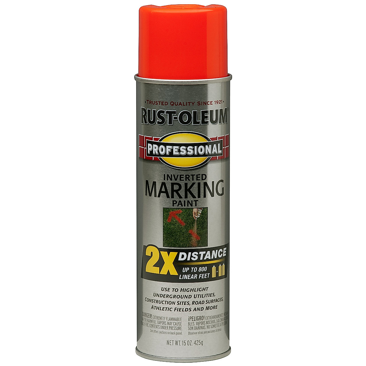 Rust-Oleum 266590 Professional 2X Distance Inverted Marking Spray Paint, 15 oz, Fluorescent Red Orange